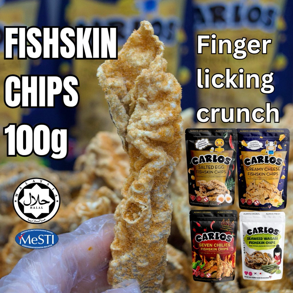 Fish Skin Chips (HALAL) Carlos| cheese | salted egg | Cili | Seaweed ...