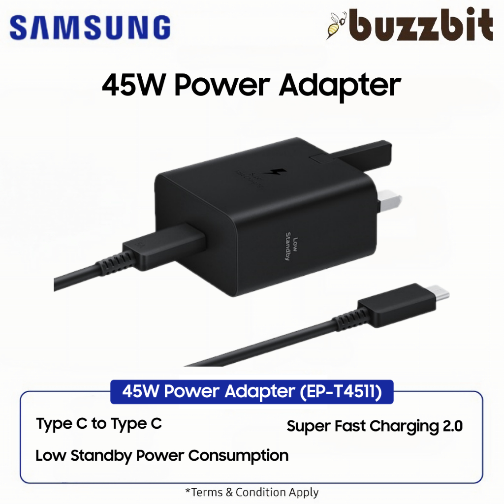 SAMSUNG 45W Power Adapter EP-T4511 with Type-C to Type-C Cable (Black ...