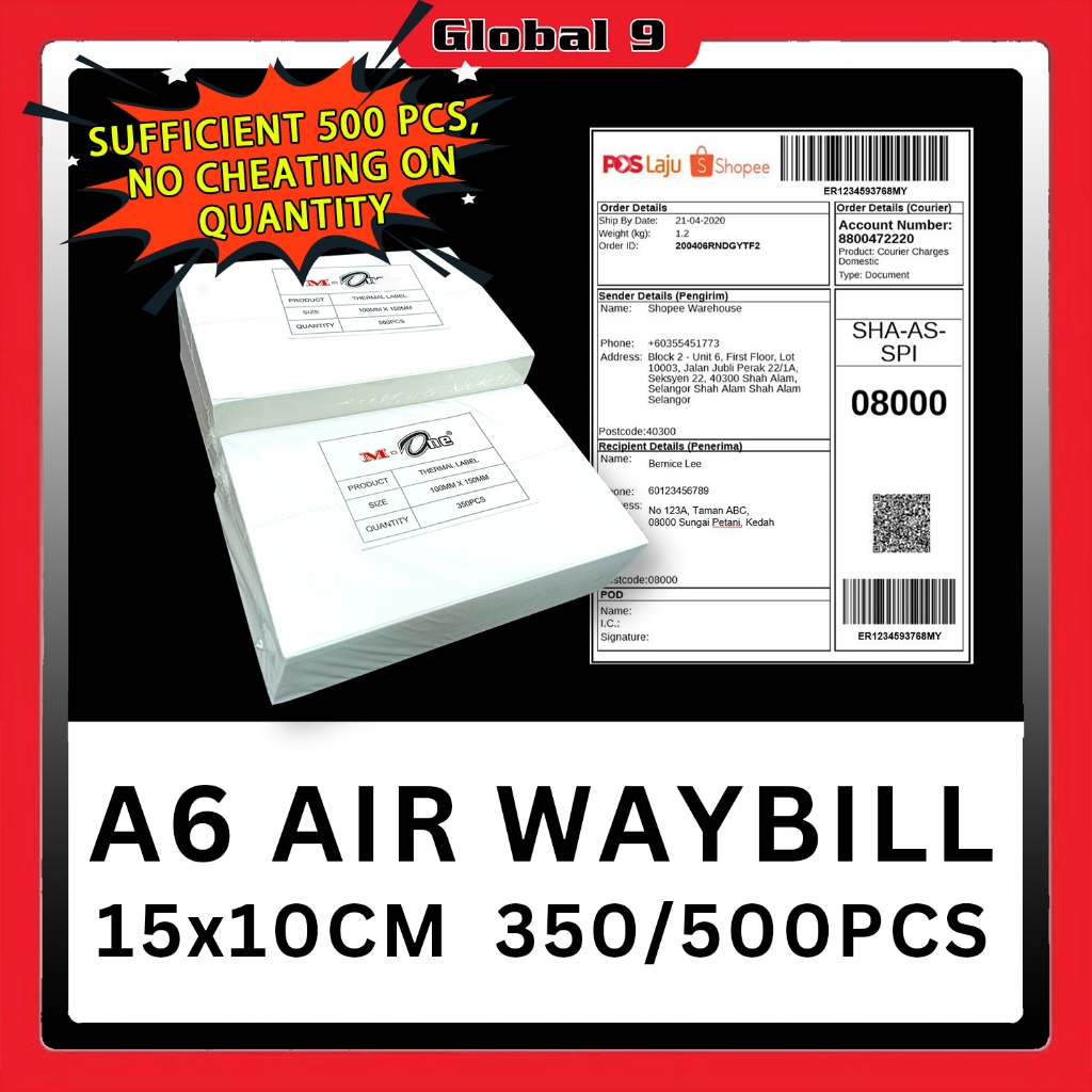 M-ONE A6 Air Waybill Thermal Paper Shipping Label 15x10CM 350 / 500 pcs ...