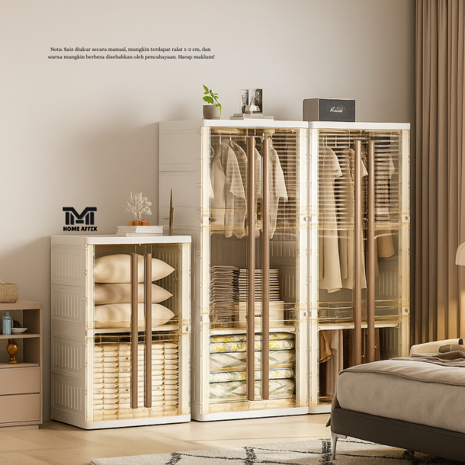 Rak Baju Plastik Moden 173cm | Kabinet Gantung + Rak Tarik + Papan ...