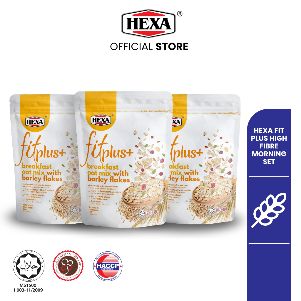 HEXA FitPlus High Fiber Breakfast Oats with Barley 250g × 3 Packs ...