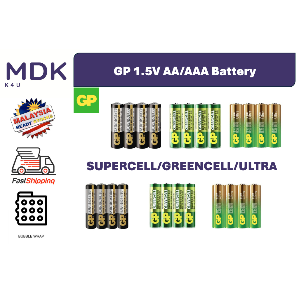 GP 1.5V AA/AAA batteries — covering the Supercell, Greencell, and Ultra ...