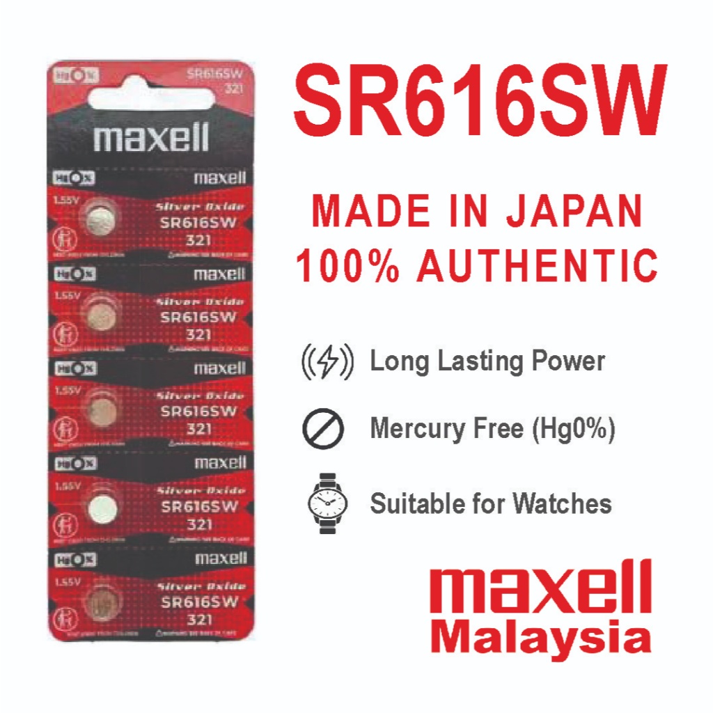 (Original) SR616SW Maxell Silver Oxide Battery ( 1pc / 5pcs ) | Shopee ...