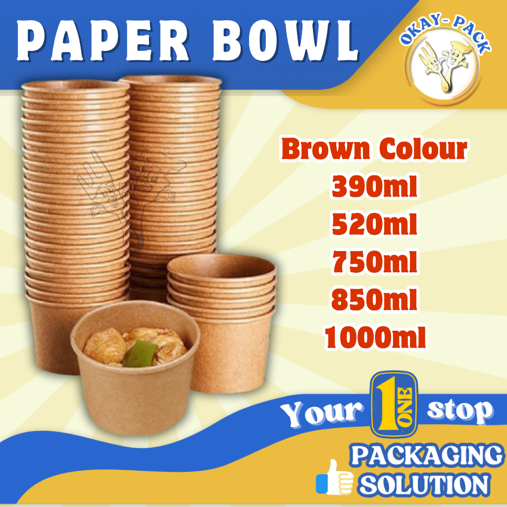 [50pcs] 390/520/750/850/1000ml Paper Bowl Hot Soup Laksa Bubur Mungkuk ...