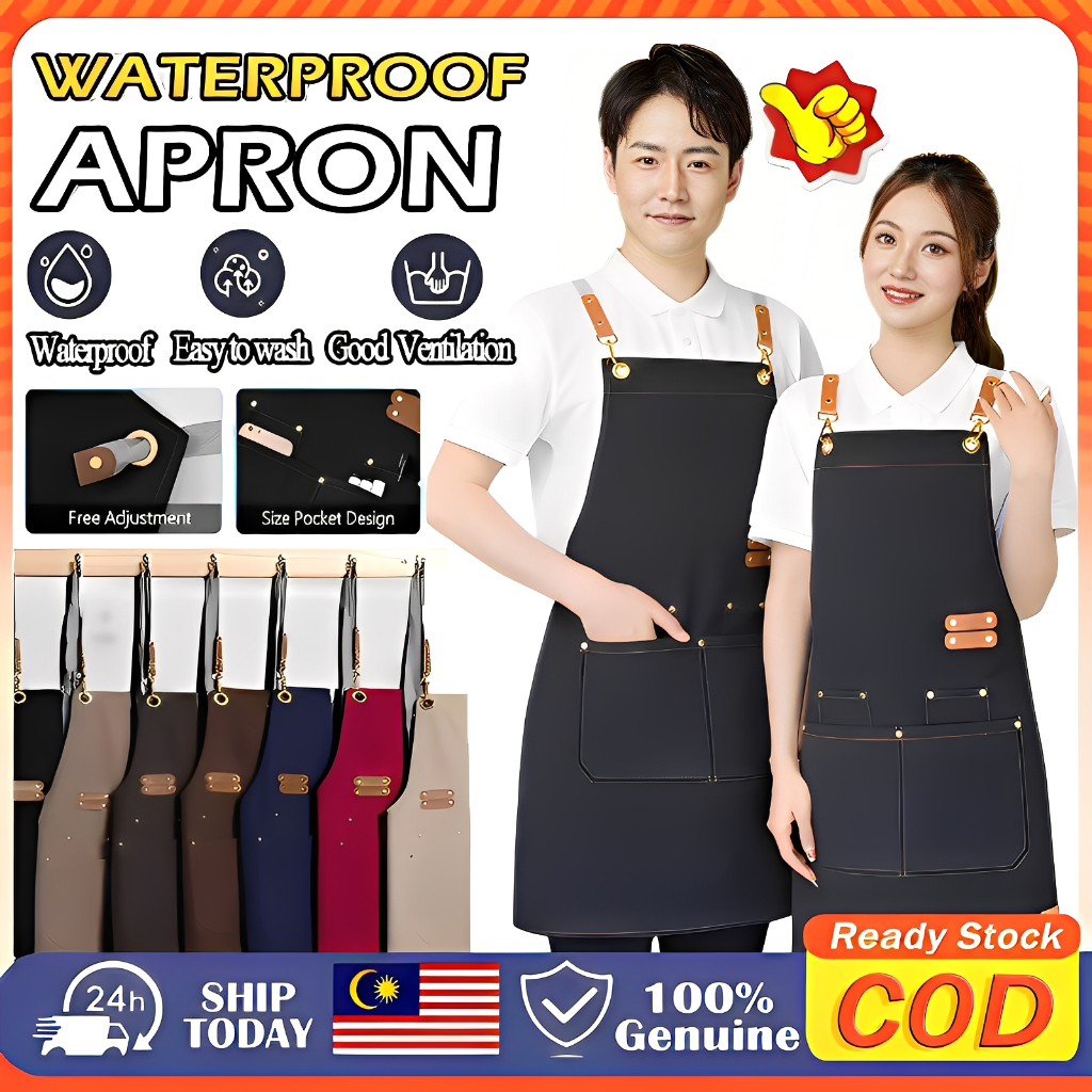 Canvas Apron Waterproof Thick For Kitchen Barista Kalis Air Apron Dapur ...