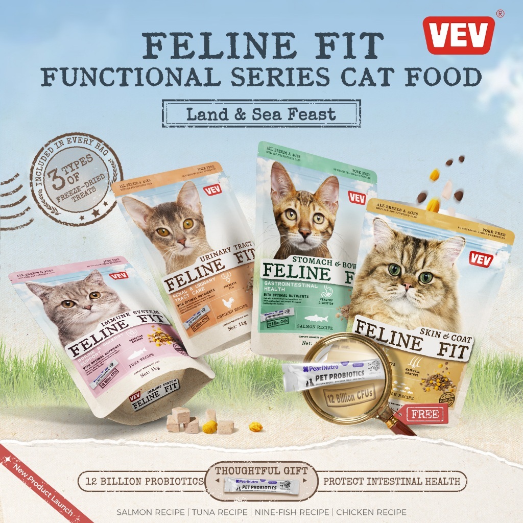 VEV Makanan Kucing Ayam Kering Beku Premium (1kg) dengan Probiotik ...