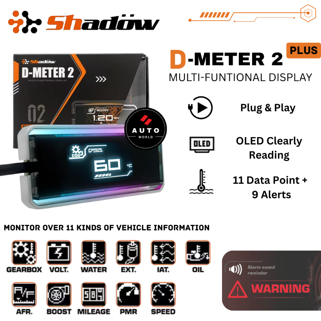 Meter Gauge Shadow D-METER 2 OBD2-Turbo Boost Water Temperature CVT ...