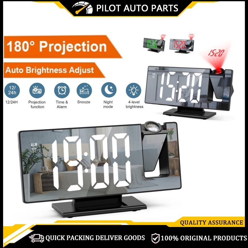 180° Projection Digital Alarm Clock Smart LED Projector Mirror Clock ...