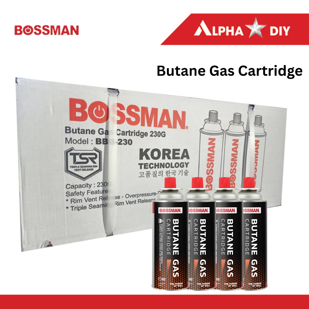 BOSSMAN Butane Gas Cartridge 230g/1ctn 28Pcs Isian semula gas berkhemah ...
