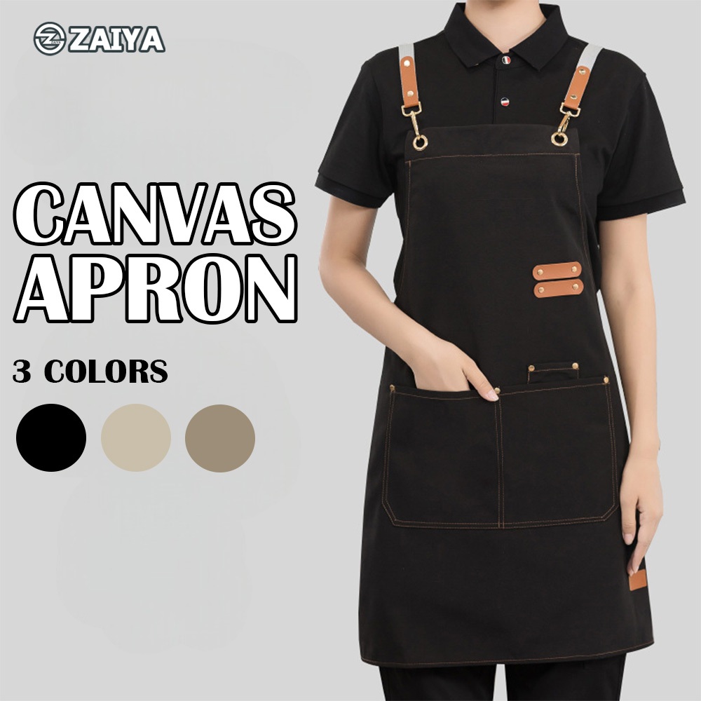 RIONA Apron Kanvas Tebal Kalis Air untuk Dapur Barista Apron Dapur ...