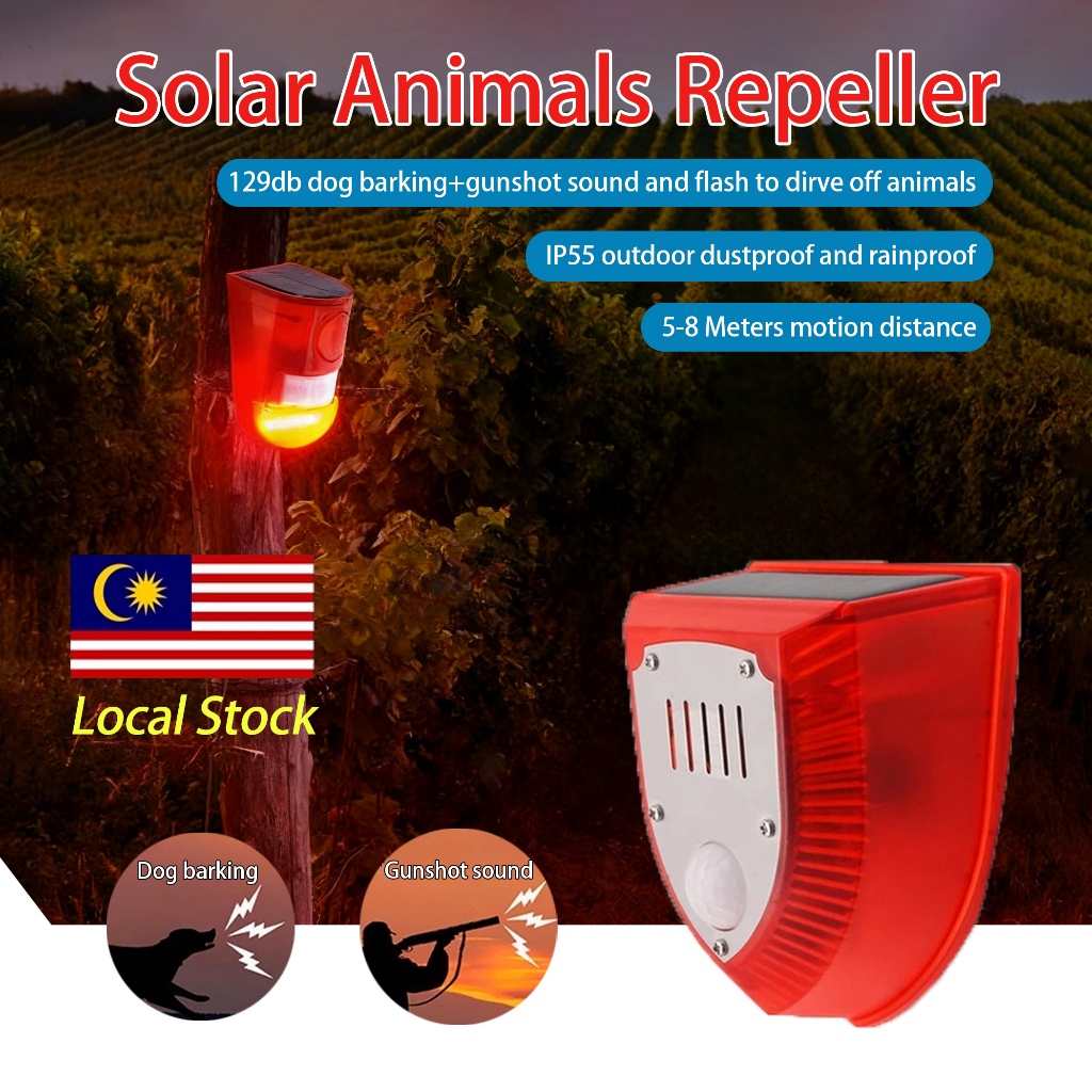 Loud 129db Solar Alarm Sensor Dog Barking Home Outdoor Security Siren ...