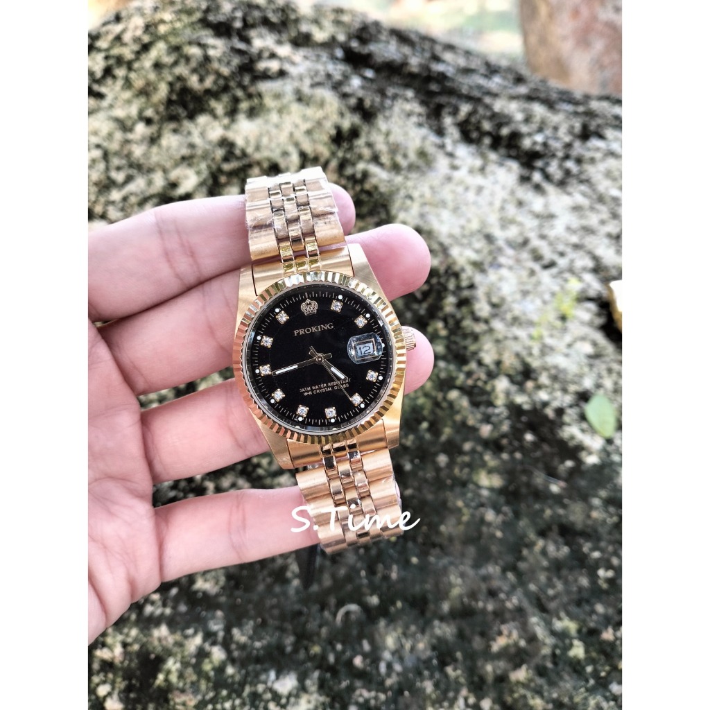 PROKING Men Watch Gold with Date And Diamond Dial Jam Lelaki | Shopee ...