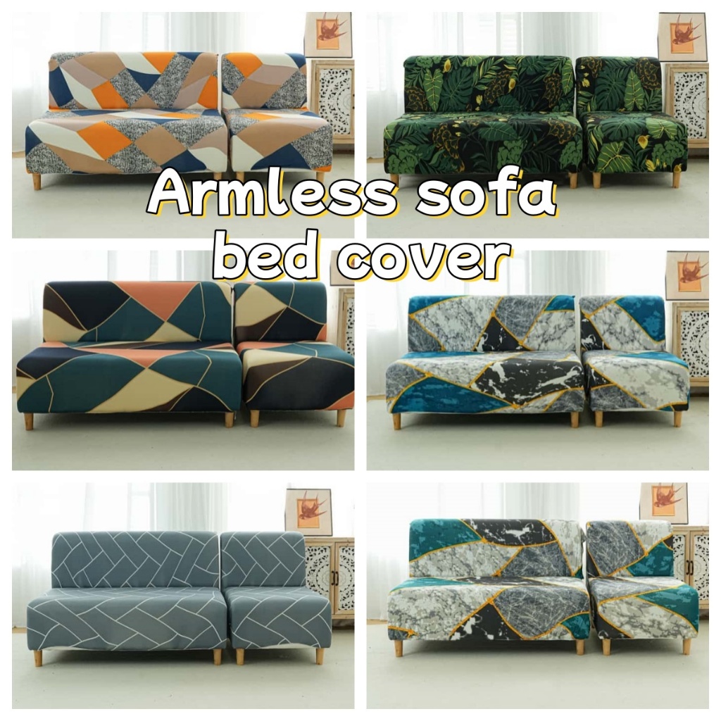 Armless Sofa Bed Cover Elastic Printed Color Sofabed Slipcover No Arm ...