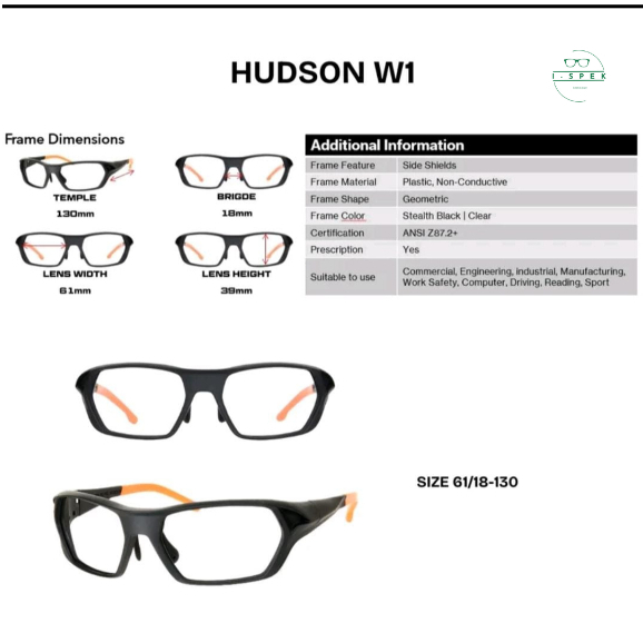 HUDSON W1 SAFETY GLASSES KACAMATA KESELAMATAN , FRAME SAHAJA, TIDAK ...