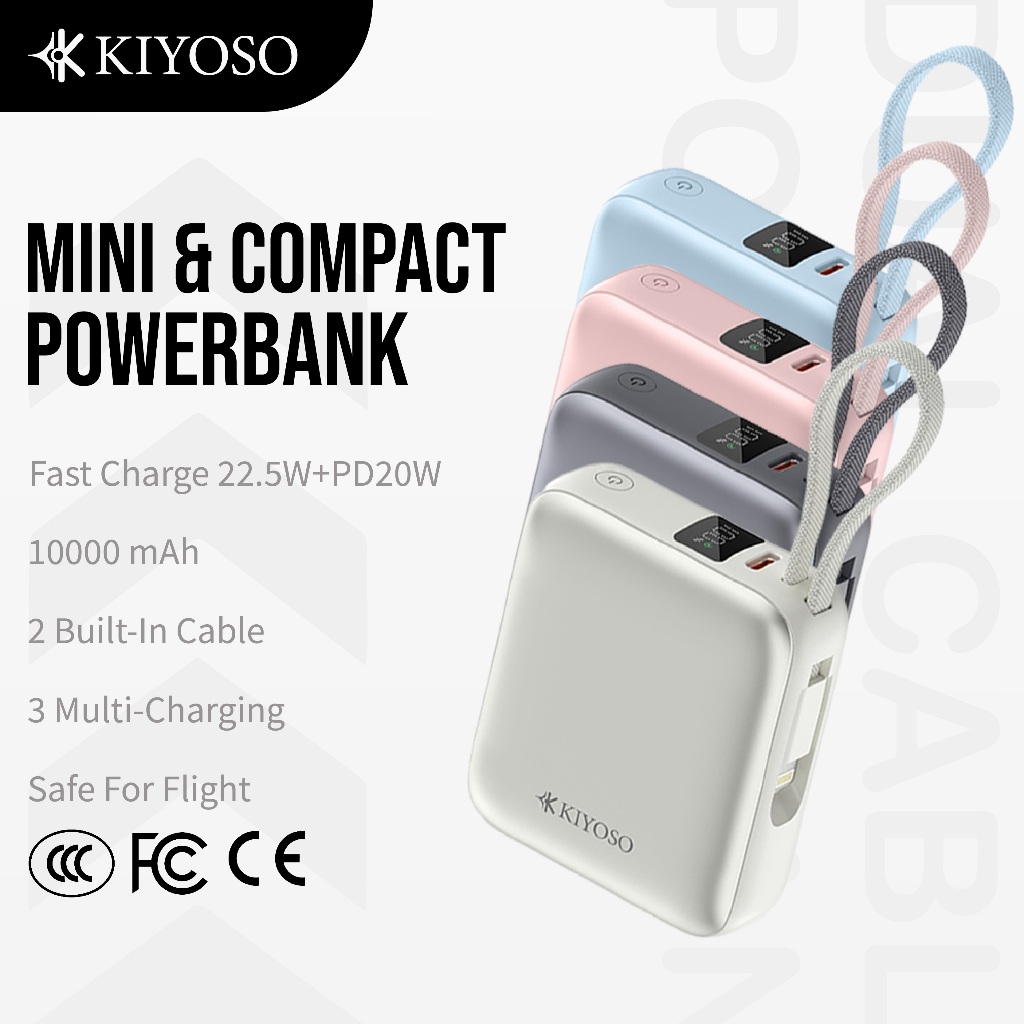 KIYOSO T179LF 22.5W Mini Power Bank CCC 10000mAh Built-In Cable ...