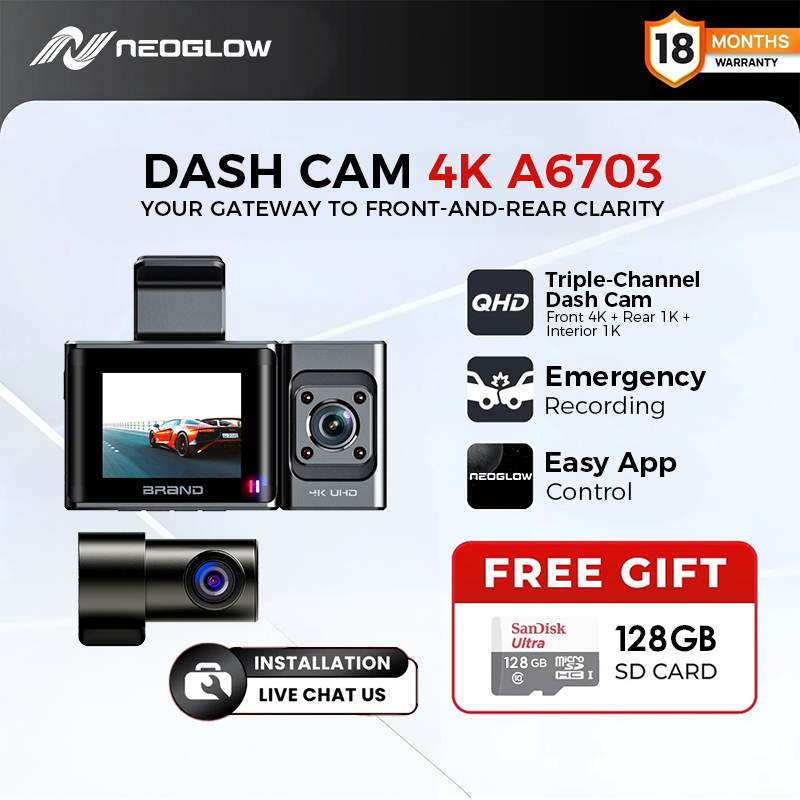 Neoglow 4K+1K+1K Dash Cam Three recording cameras A6703 | Built-in GPS ...