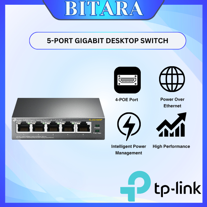 Tp-Link TL-SG1005P 5 Port Gigabit Desktop Switch with 4 Port PoE ...