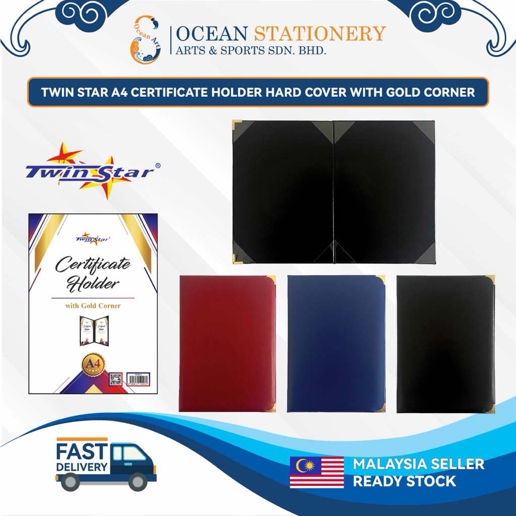 TWIN STAR A4 CERTIFICATE HOLDER SIJIL FOLDER HARD COVER WITH GOLD CORNER | Shopee Malaysia