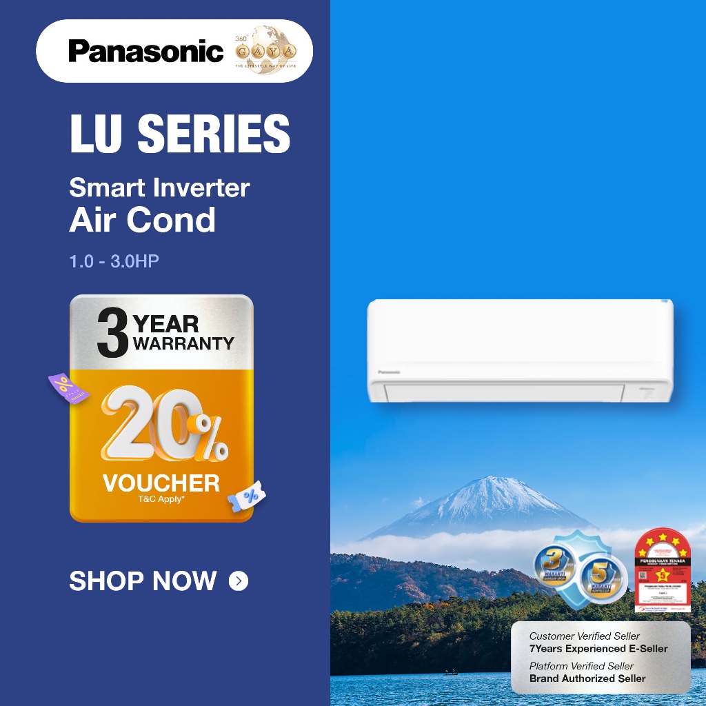 Panasonic 5 Stars Inverter Wifi Air Conditioner Aircond LU 1.0/1.5/2.0 ...