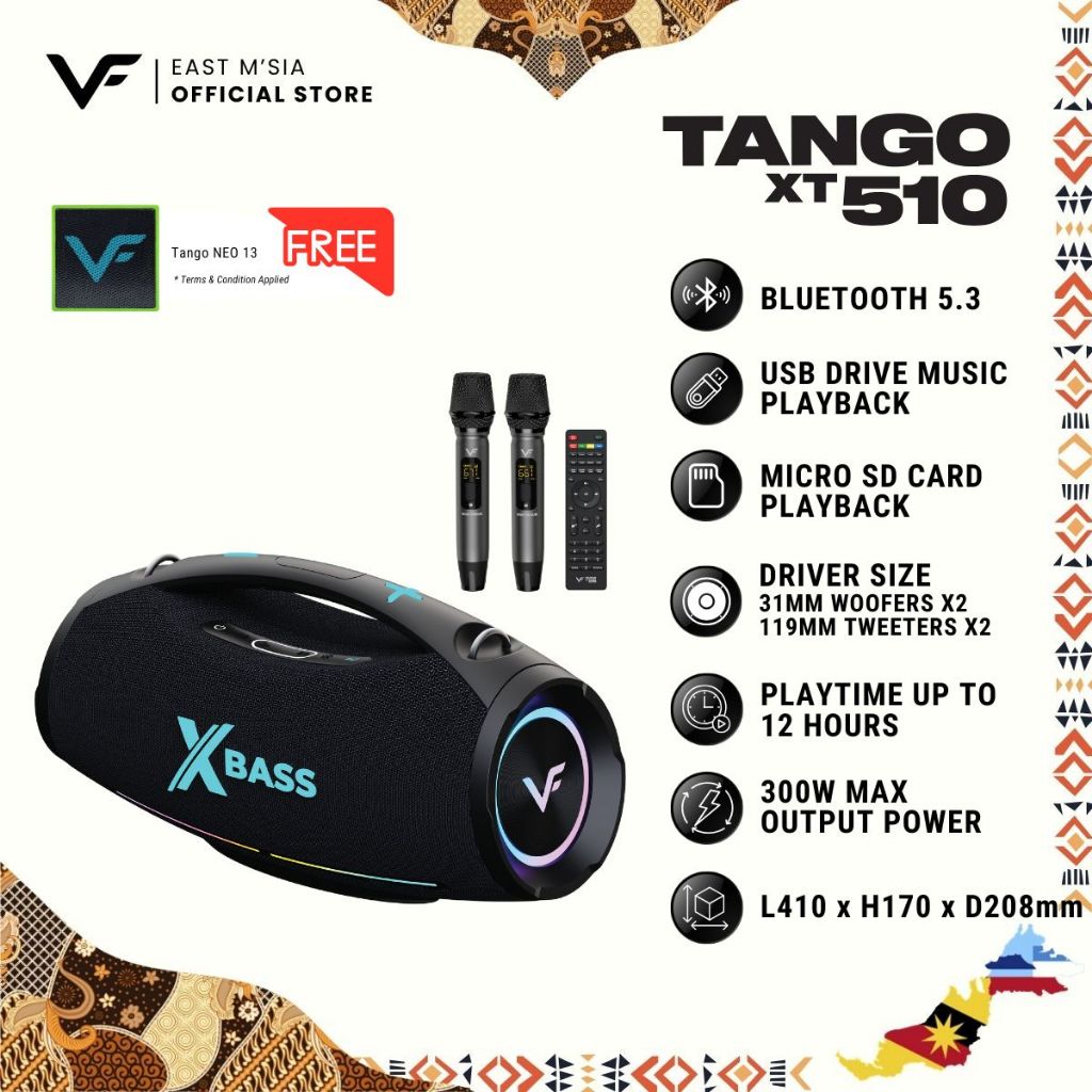 Vinnfier Tango XT510 Portable Bluetooth Karaoke Speaker 300W Output ...