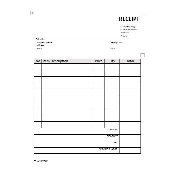 STANDARD RECEIPT TEMPLATE | Shopee Malaysia