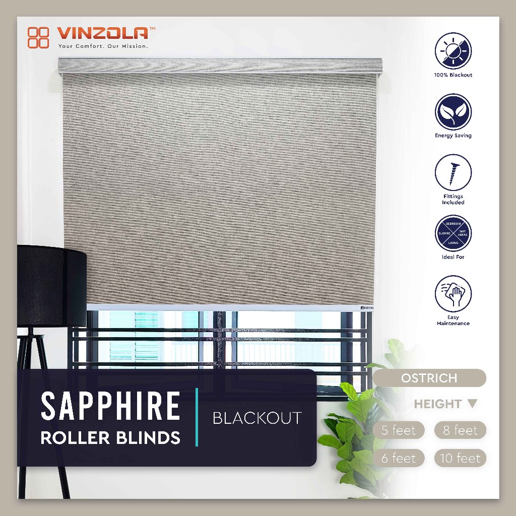 [Vinzola] Sapphire Ostrich Roller Blinds / 100% Blackout Langsir Bidai ...