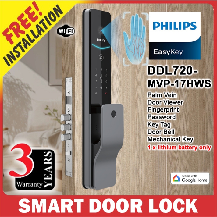 (PALM Vein) Philips DDL720-MVP-17HWS Palm Vein Smart Door Lock Fully ...
