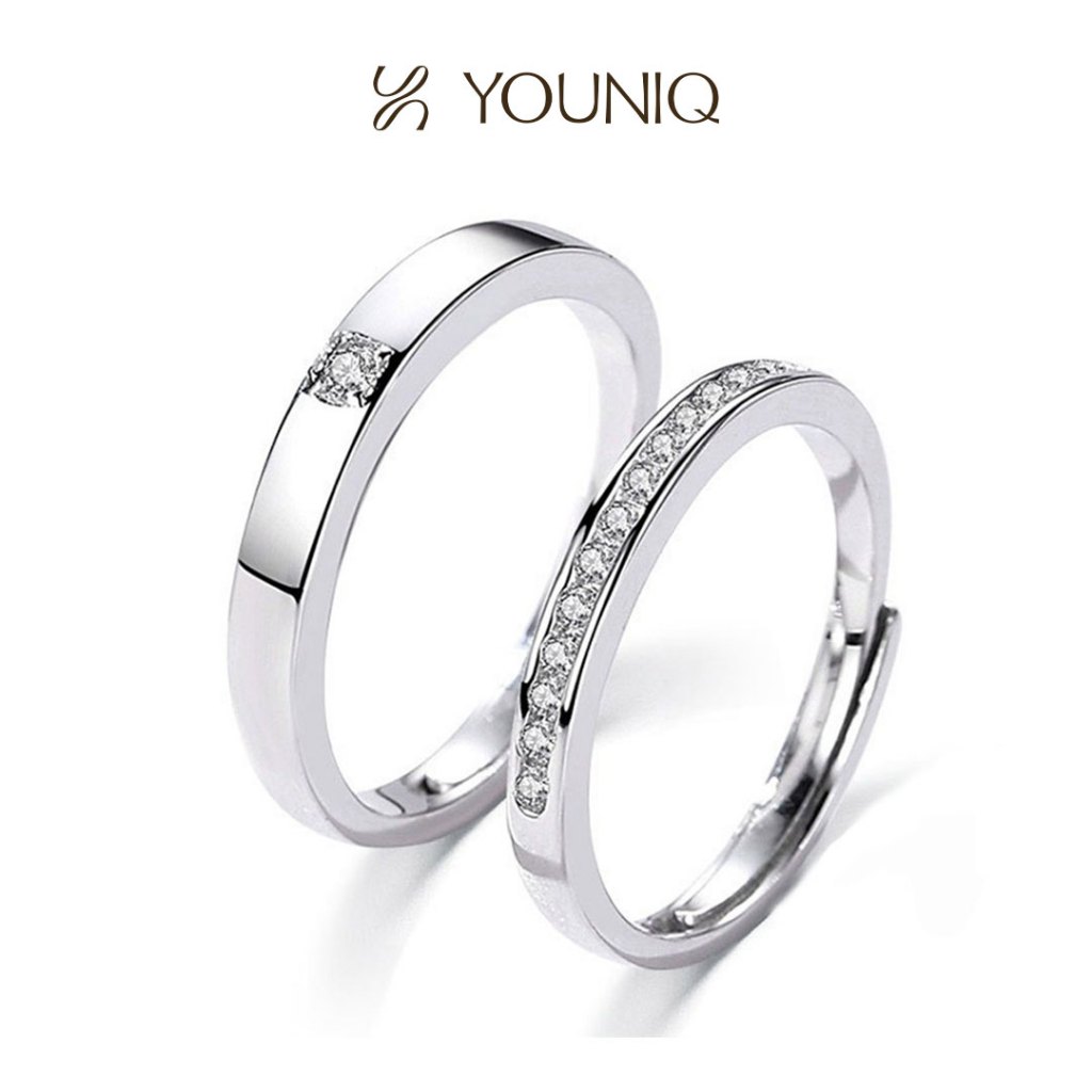 [New Arrival] YOUNIQ Couple CZ Diamond Wedding ROM Adjustable Silver ...