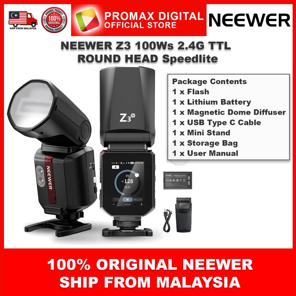NEEWER Z3 100Ws 2.4G TTL Round Head Flash Speedlite Camera Flash Same ...