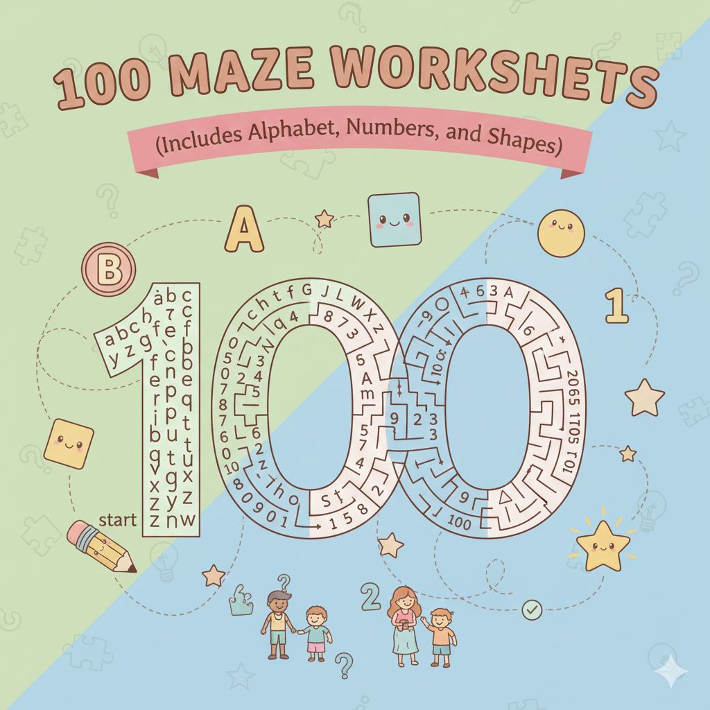 Printable 100 Maze Worksheets | Alphabet | Numbers | Shapes | Shopee ...