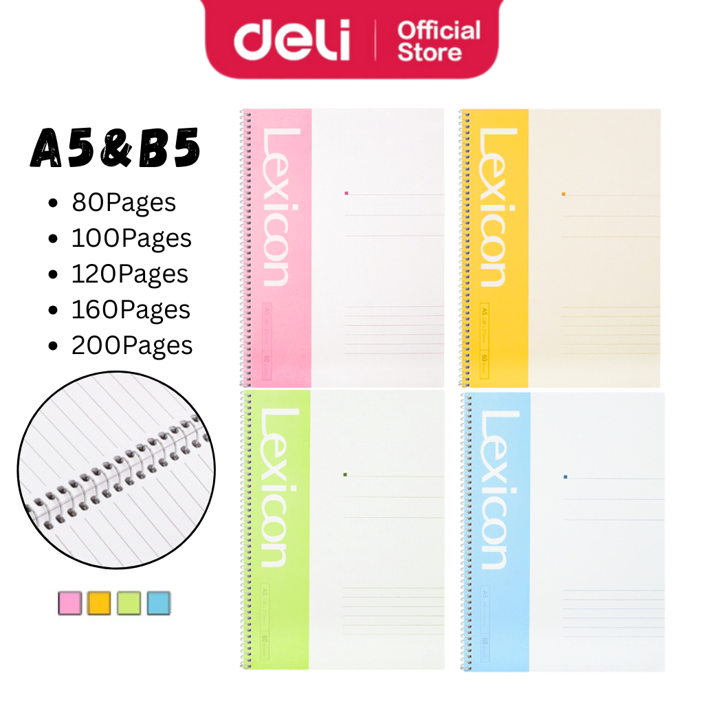 Deli A5 B5 Notebook Spiral Coil Book 60gsm Paper Buku Nota Journal ...