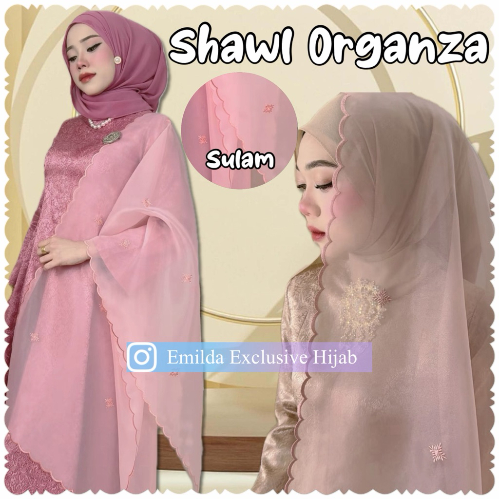 Shawl Organza Embroidered Malay Organza Shawl Scarf Klasik look ...