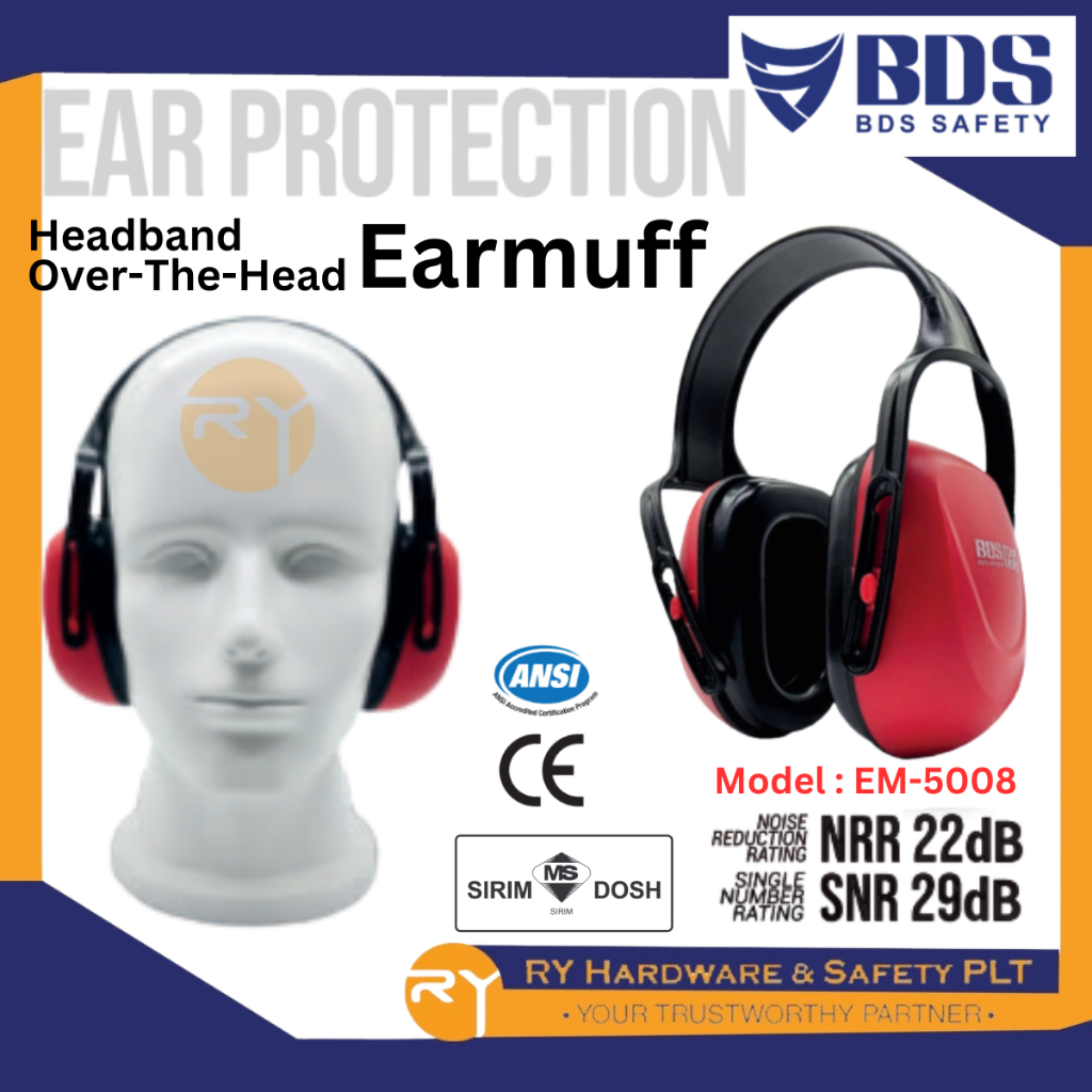 [SIRIM DOSH] BDS EM-5008 Headband Over-The-Head Safety Earmuff Ear ...