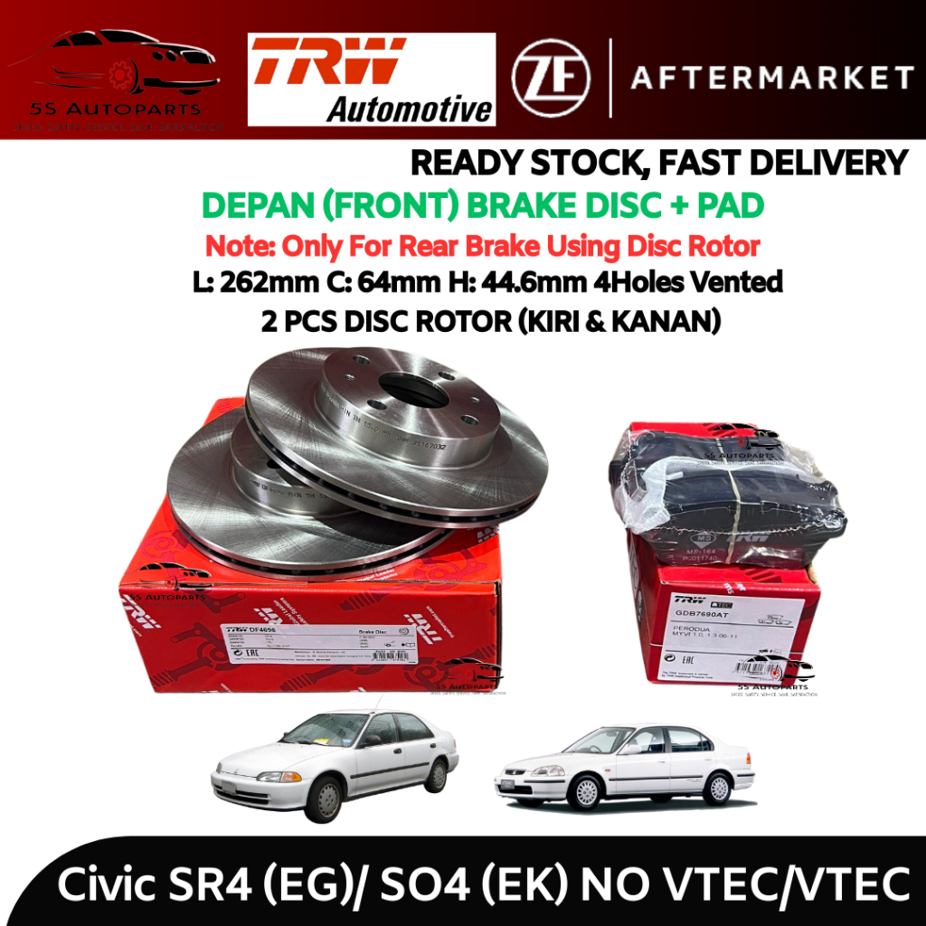 TRW Honda Civic SR4/SO4 V-TEC Front (Depan) 262MM - Disc Rotor (2 PCS ...