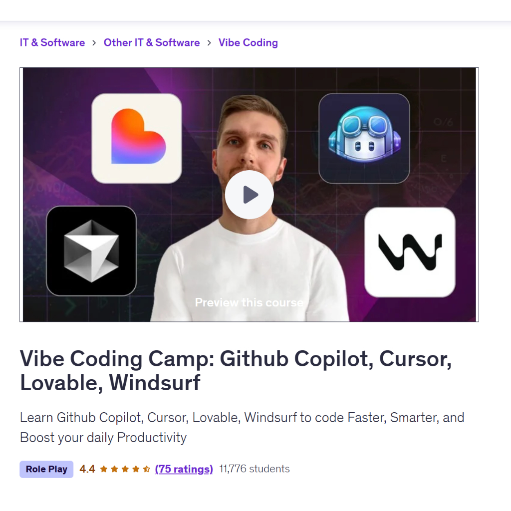 Vibe Coding Video Course- Vibe Coding Camp: Github Copilot, Cursor, Lovable, Windsurf| Coding ...