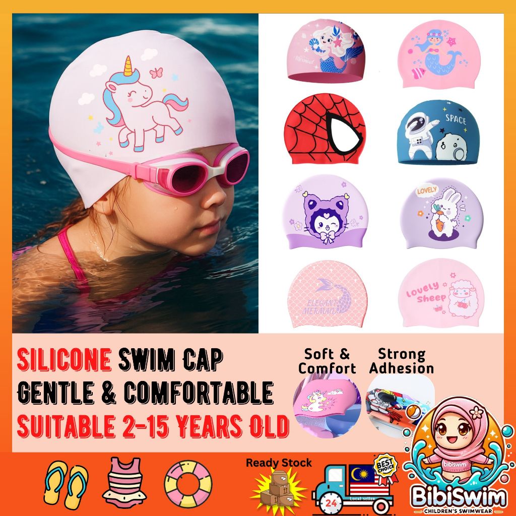 BIBISWIM Swimming Cap Kids Silicone Waterproof Water Sports | Topi ...