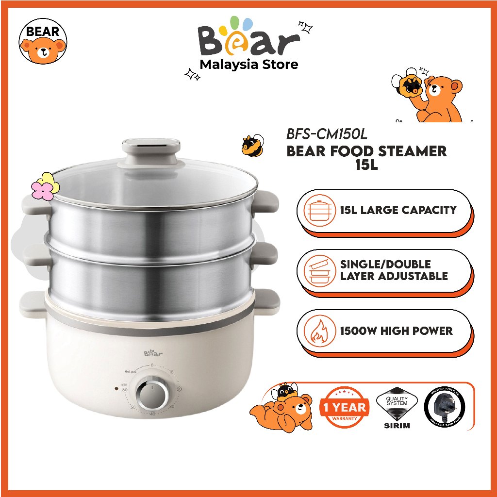 Bear 15L Multi-Layer Food Steamer – Ceramic Coating, Stainless Steel ...
