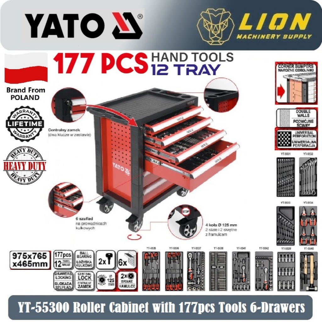Yato YT-55300 Roller Cabinet with 177pcs Tools 6-Drawers - Original ...