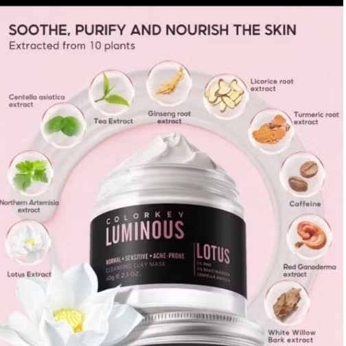 COLORKEY LUMINOUS Lotus Clay Mask (60g) deep-cleansing remove blackhead ...