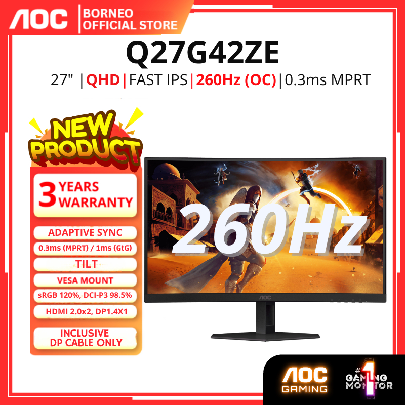 AOC Q27G42ZE 27" 260Hz Gaming Monitor - 2560x1440 QHD/260Hz/Fast IPS/0 ...