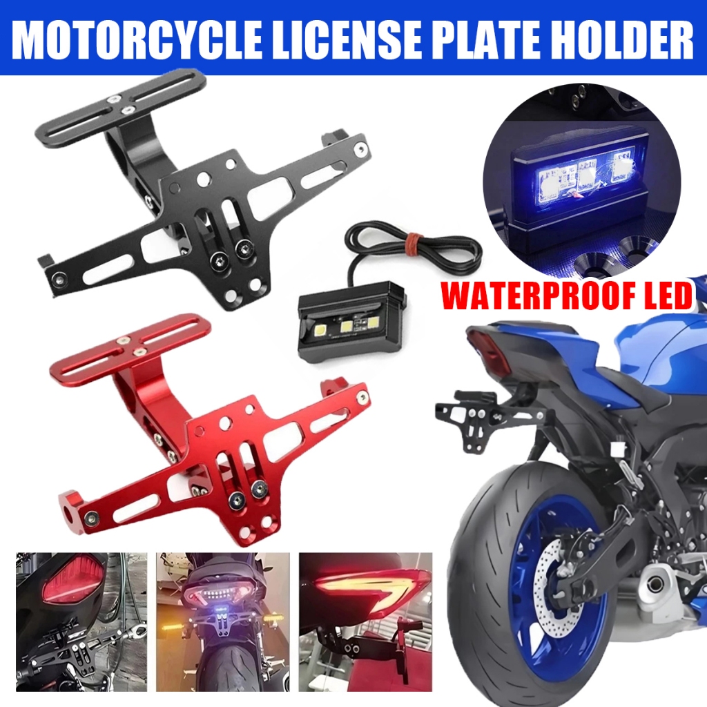 CNC Aluminum Alloy Universal Motorcycle License Plate Holder LED Light ...