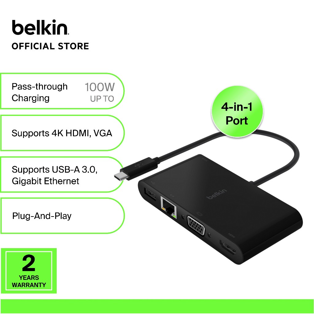 Belkin AVC004BTBK USB-C 5-in-1 Hub Plus 100W | Shopee Malaysia