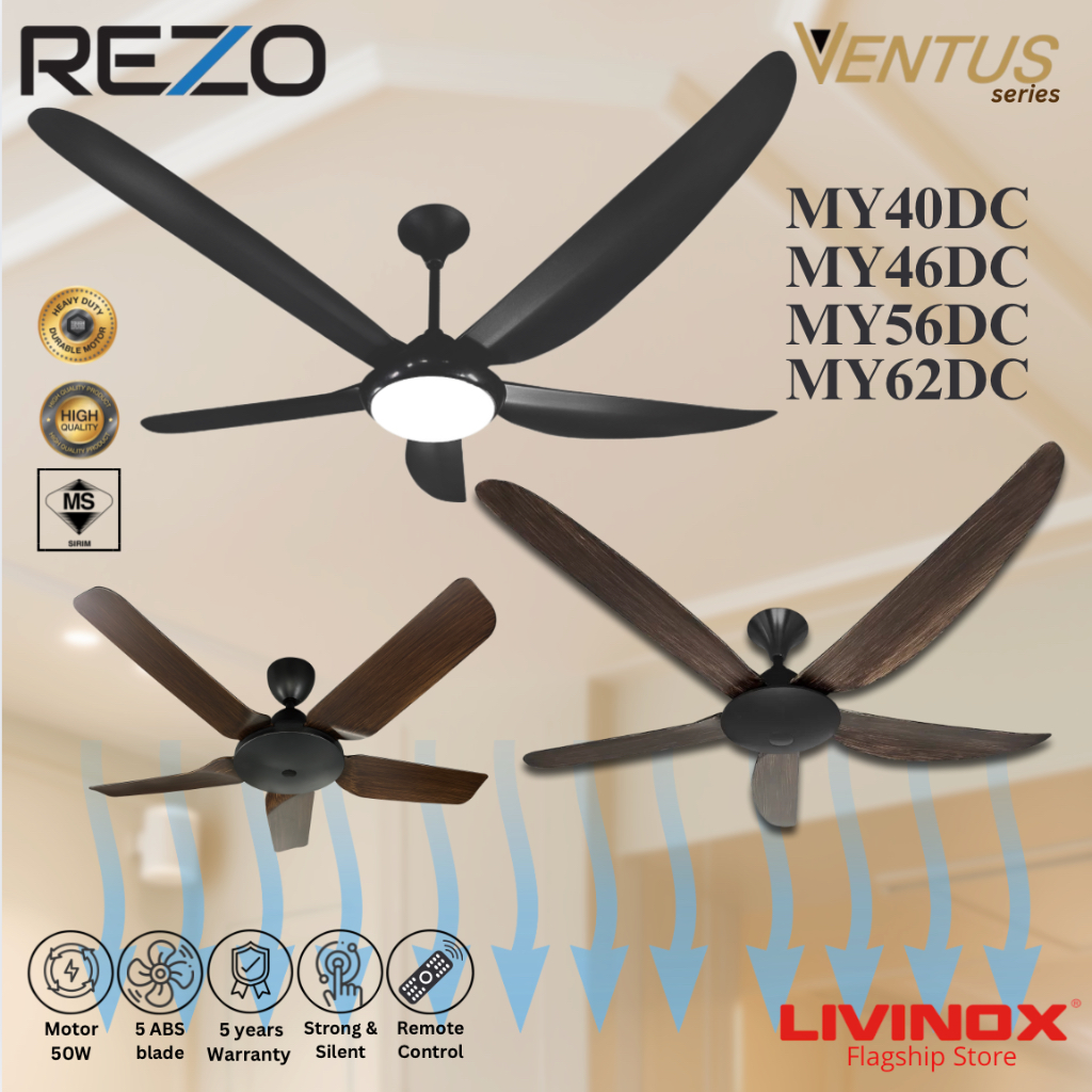 REZO Ventus MY56DC motor 56 INCI / MY40 Motor DC 40 INCI (Kayu Gelap ...