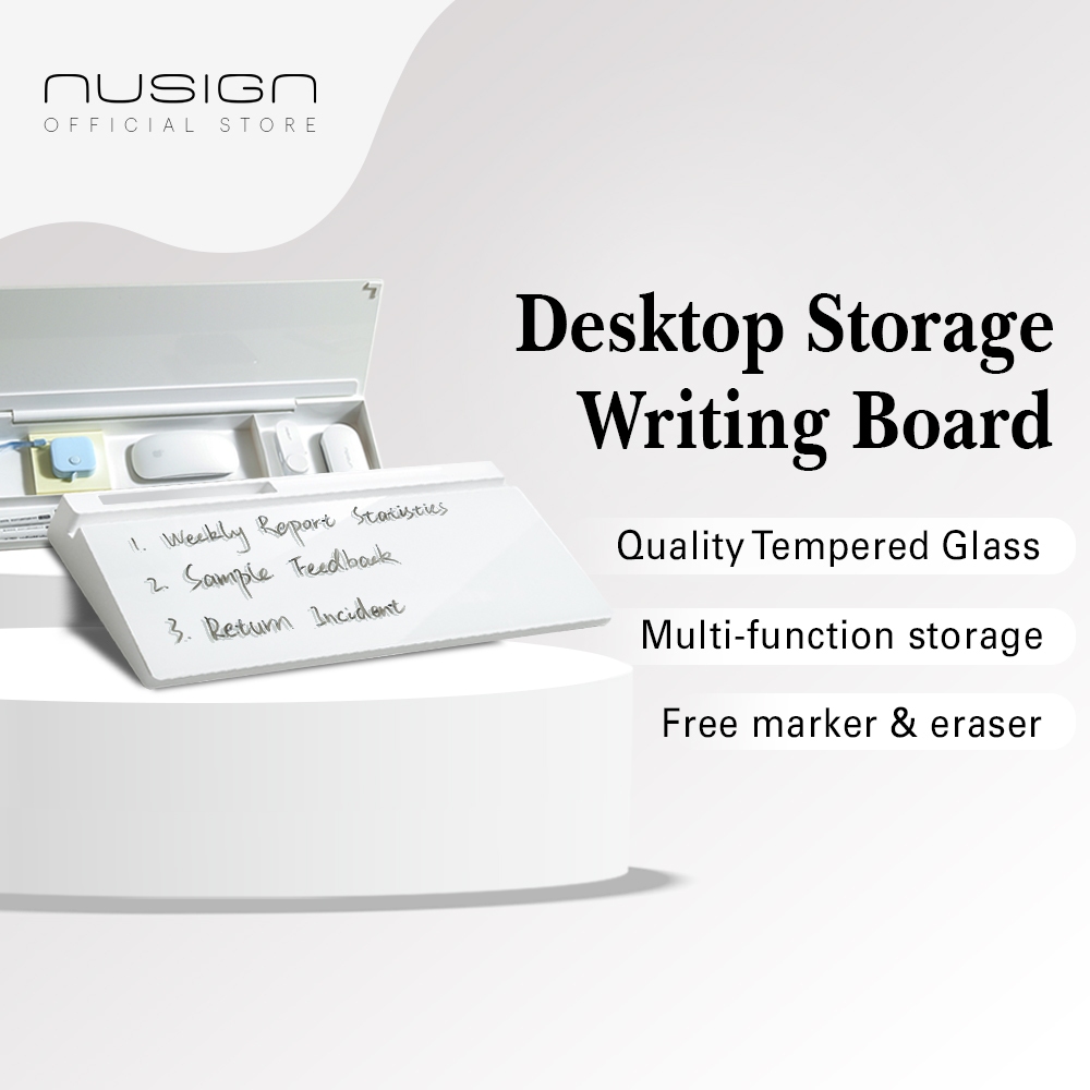 Nusign Desk Organizer Writing Board Storage Compartment Tempered Glass ...