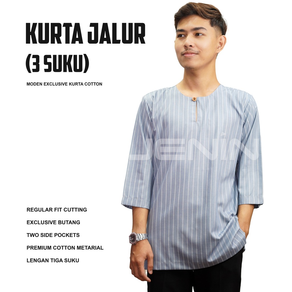 Kurta Teluk Belanga Jalur Cotton Kurta Lengan Tiga Suku 3 Suku Koleksi ...