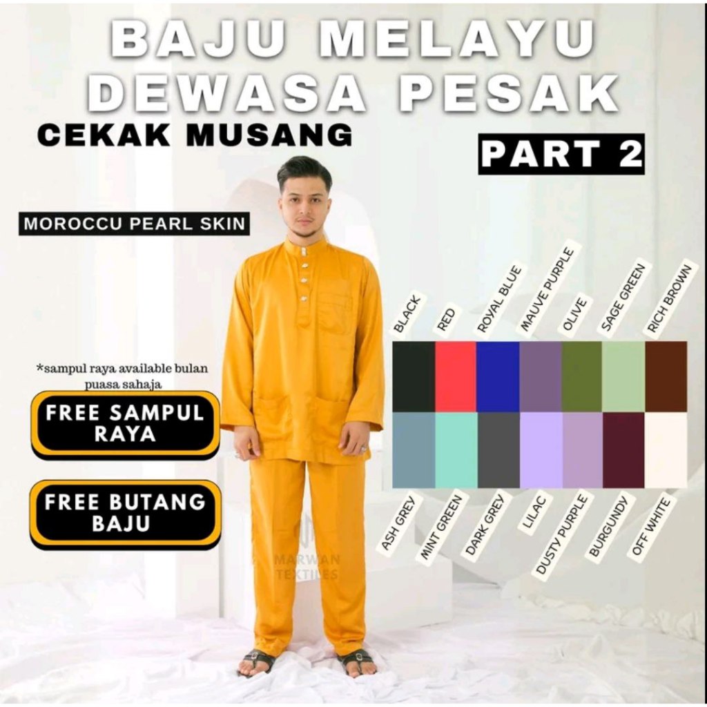 Baju Melayu Tradisional Pesak - Black/ Royal Blue/ Sage Green/Mint Gree ...