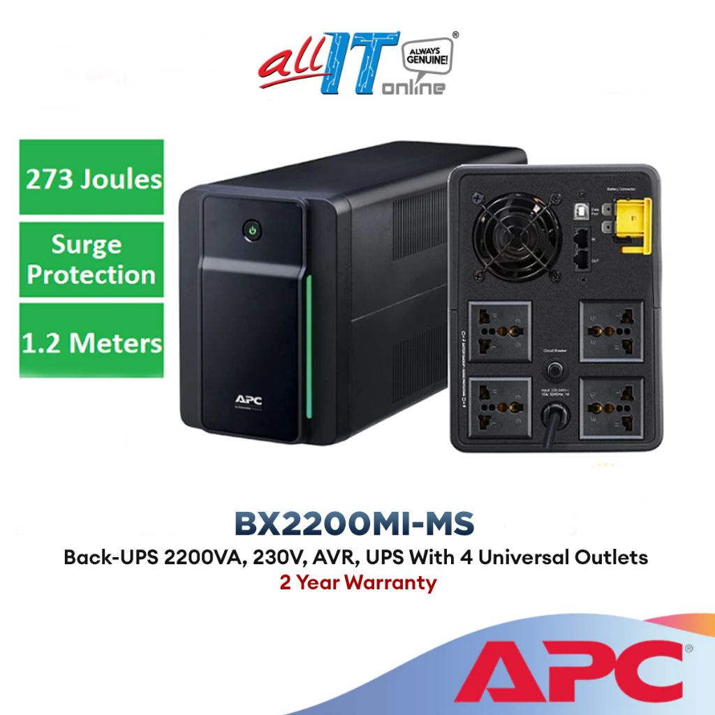 APC BX2200MI-MS Back-UPS 2200VA, 230V, AVR, Uninterruptible Power ...