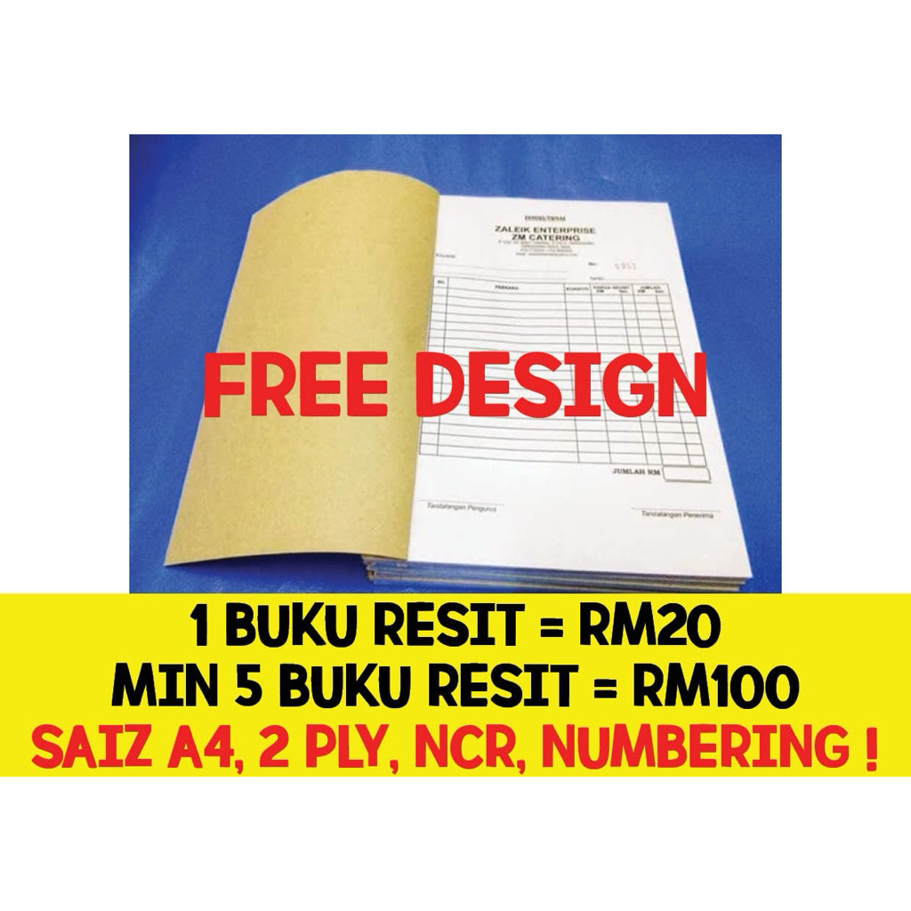 5 BUKU RESIT LOGO DAN NAMA SYARIKAT SENDIRI SAIZ A4 2PLY NCR | Shopee ...