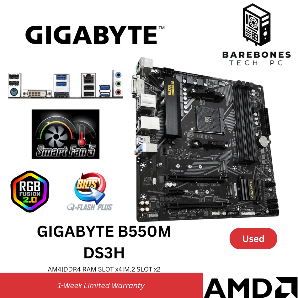 USED GIGABYTE B550M DS3H AM4 Gaming | Editing Desktop PC Computer ...