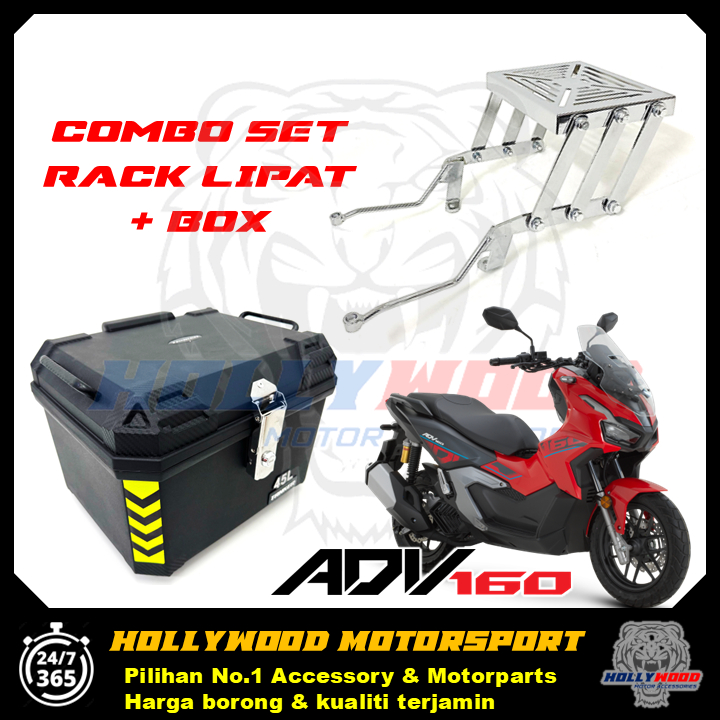 HONDA ADV160 MONORACK LIPAT JB STYLE STAINLESS STEEL CHROME + 45L ABS ...